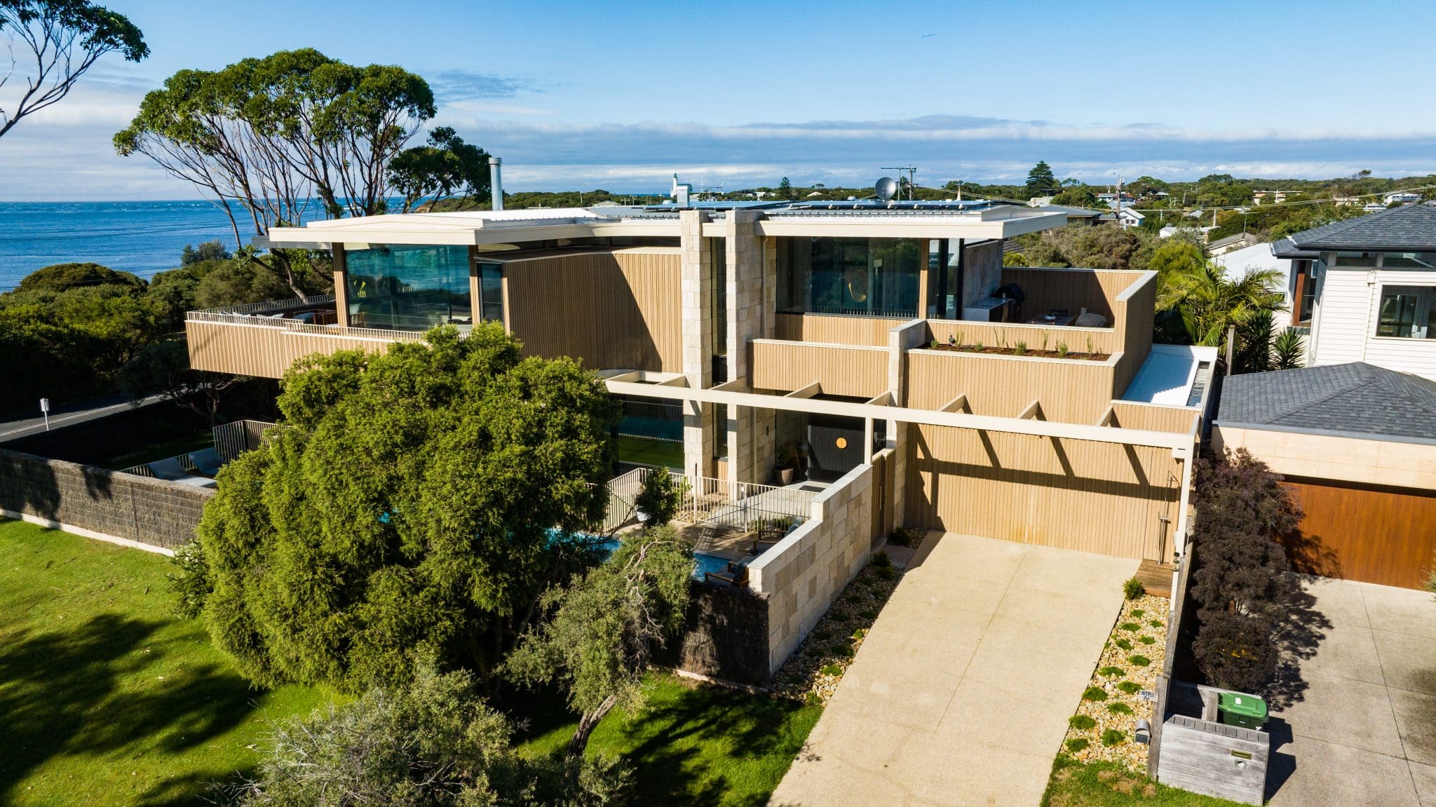 A bold wall cladding choice for this coastal home